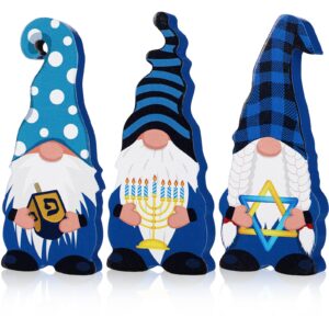 3 pieces hanukkah gnomes wood blocks, hanukkah table decorations chanukah table centerpieces wooden gnomes signs for desk shelf display holiday party home supplies decorations