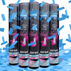 gender reveal blue confetti cannon [5 pack] - gender reveal baby boy party supplies, biodegradable confetti poppers