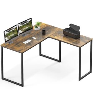 shw 48-inch mission l-shaped home computer desk, rustic brown