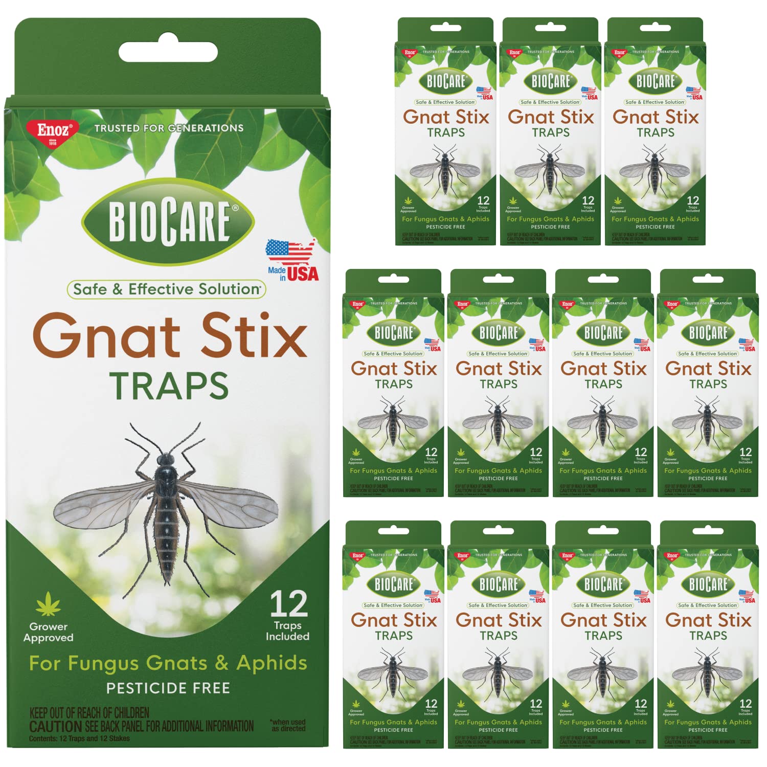 Enoz BioCare Gnat Stix for Fungus Gnats and Aphids, Pest Control for Plants and Greenhouses, Safe & Effective (12 Pack)