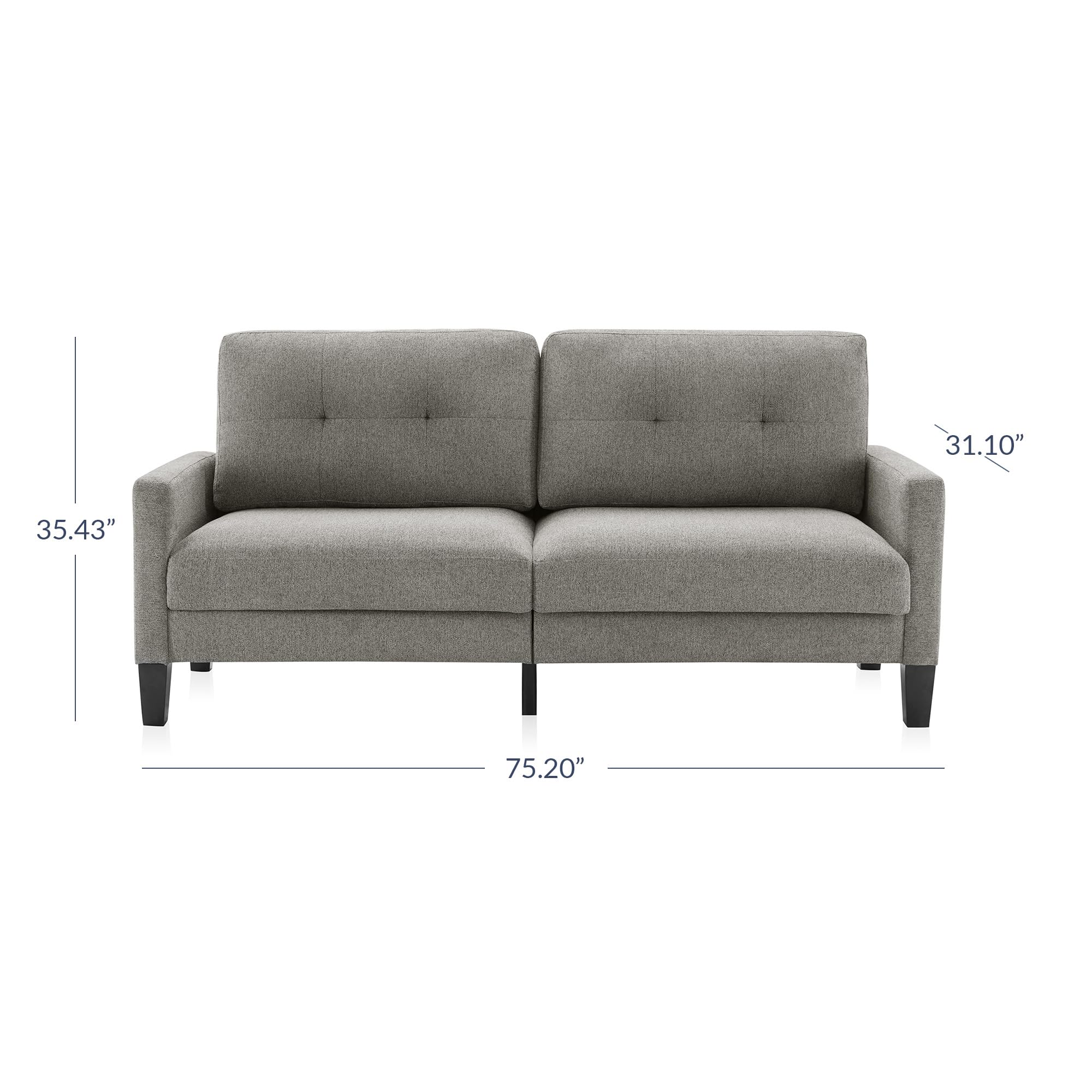 BELLEZE Modern Upholstered Tufted Sofa for 2-3 People 75.2" W, Small Loveseat Couch for Living Room, Bedroom Or Office, Versatile Furniture for Small Spaces，Fabric - Harper (Gray)