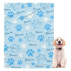 custom pet name blanket personalized dogs blanket customized puppy blanket,dog gift for dog lovers mom dad cute dog paw prints soft flannel throw blanket for bed sofa travel small 50"x40" for kids