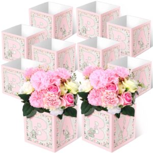 10 pcs baby shower flower boxes centerpieces decorations rustic elephant floral baby boxes with letters baby shower box block for tables boy girl gender reveal birthday party(elephant style)