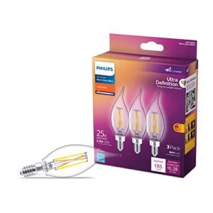 philips led ba11 candelabra led light bulbs - flicker free 25w light bulbs with eyecomfort technology - daylight 5000k lightbulb - 185 lumen - e12 base - 3 pack