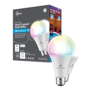 cync ge a21 smart led light bulbs, color changing room decor, bluetooth and wifi light bulbs, 100w equivalent, work with amazon alexa and google home (2 pack)