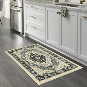 Maples Rugs Caprice Boho Medallion Trellis Kitchen Rugs Non Skid Accent Area Carpet [Made in USA], Neutral/Blue, 2'6" x 3'10"