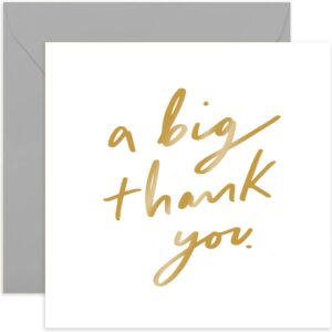 old english co. a big thank you card - gold foil grateful greeting card for him or her | thanking friends and family | blank inside & envelope included