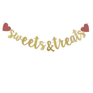 zmydz sweets & treats banner, gold glitter paper birthdy wedding baby shower bridal shower engagement party decorations wonka bar/ice cream banner