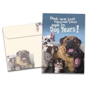 tree-free greetings - humorous birthday cards for dad - artful designs - 1 card + matching envelopes - made in usa - 100% recycled paper - 5"x7" - dog years (go61443)