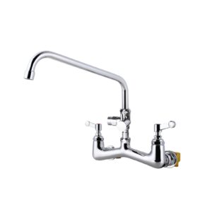 maxsen commercial sink faucet wall mount 8 inch adjustable center with 3/4'' gargen hose end,commercial kitchen faucet with 12" swivel spout fit for 1,2,3 restraurant compartment sink.