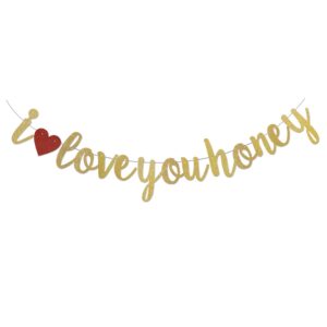 zmydz i love you honey banner, gold glitter valentine's day proposal birthday courtship wedding anniversary bridal party decorations