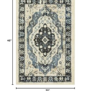 Maples Rugs Caprice Boho Medallion Trellis Kitchen Rugs Non Skid Accent Area Carpet [Made in USA], Neutral/Blue, 2'6" x 3'10"