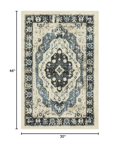 Maples Rugs Caprice Boho Medallion Trellis Kitchen Rugs Non Skid Accent Area Carpet [Made in USA], Neutral/Blue, 2'6" x 3'10"