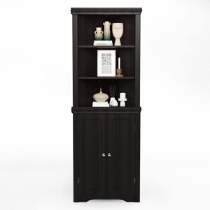 jummico corner cabinet, espresso, with 2 doors and 3 tier shelves, free standing, storage for bathroom, living room, bedroom or kitchen