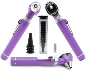 aaprotools mini otoscope kit student home use led bright light ent otoscope pocket size purple plus 1 extra replacement bulb plus 10 specula