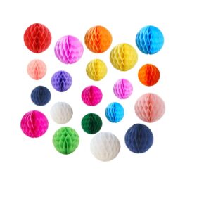 20pcs honeycomb flower balls party honeycomb balls decoration paper flower balls tissue paper flower ball pom poms ball for baby shower birthday wedding home decor(3in+6in, colorful)