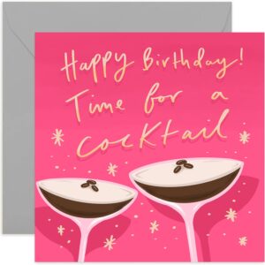 old english co. pink gin birthday card - time for gin birthday cards for women | mum, sister, daughter | blank inside & envelope included (espresso martini)