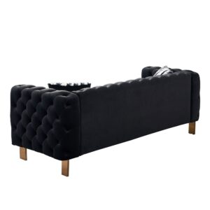 Zushule Tufted Chesterfield Sofa - A Modernized Classic with Gold Metal Legs and 2 Throw Pillows - Couches for Living Room, Office, and Bedroom - Black Velvet Couch