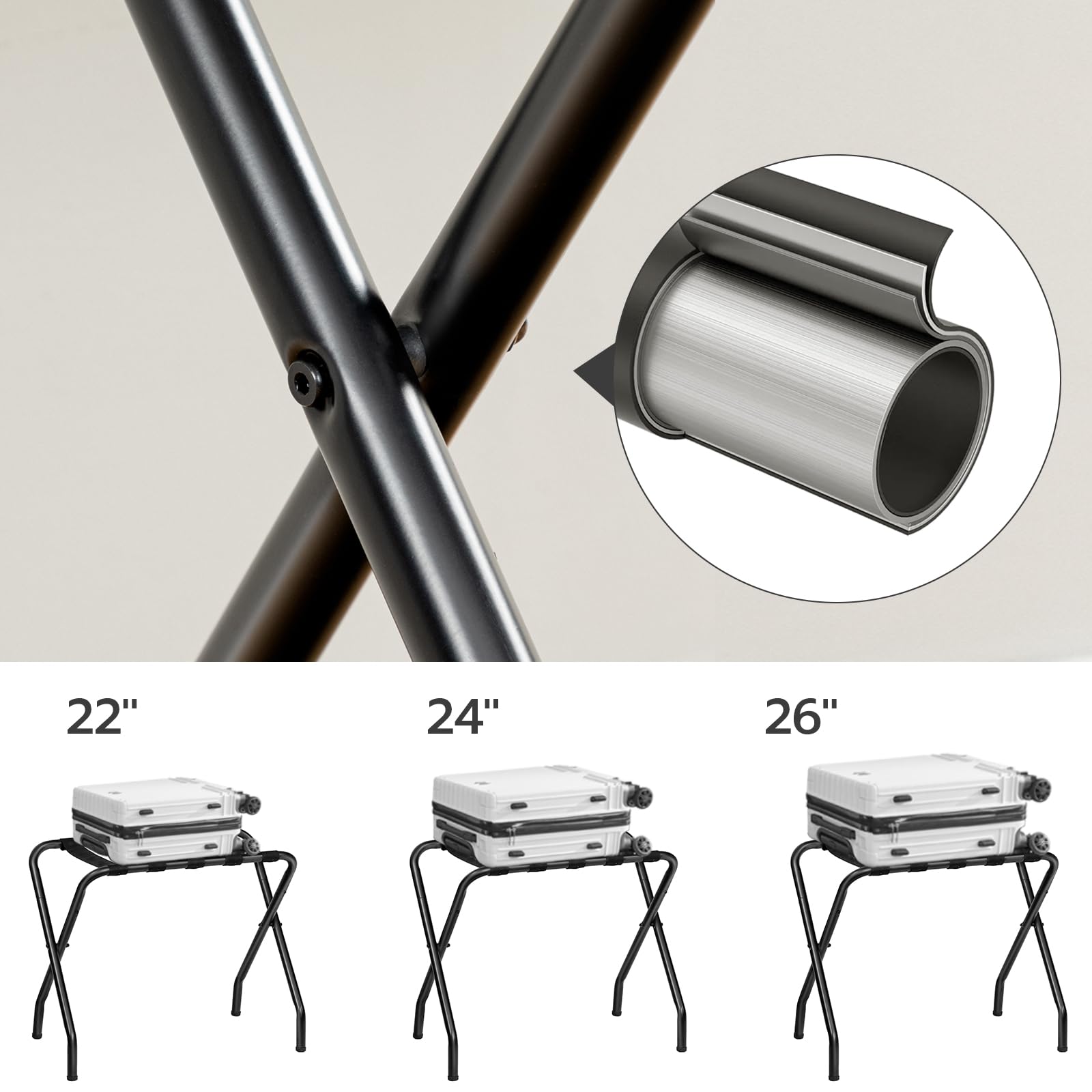 HOOBRO Luggage Rack, Pack of 2, Metal Foldable Suitcase Stand for Guest Room, Holds up to 100 lb, 27 x 15.3 x 22 Inches, Steel Frame, Nylon Straps, Hotel, Bedroom, Closet, Black BK02XLP201