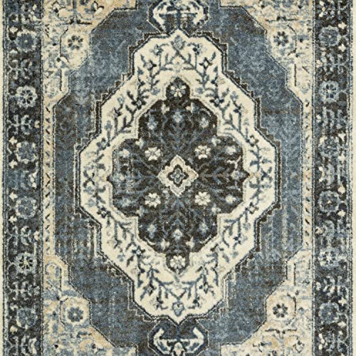 Maples Rugs Caprice Boho Medallion Trellis Kitchen Rugs Non Skid Accent Area Carpet [Made in USA], Neutral/Blue, 2'6" x 3'10"