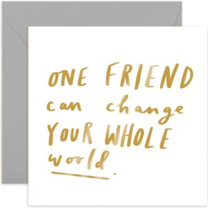 old english co. one friend card - gold foil | friendship card for men and women | birthday or just because for bestie, bff | blank inside & envelope included