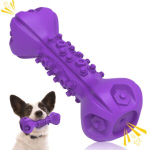 wonfly indestructible dog chew toys, 8inch dog squeak toys for large dogs aggressive chewers, natural rubber dog interactive dog toys for medium large dogs, boredom puzzle feeder (purple)