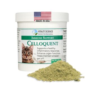 vitality science celloquent for cats | enhanced immune support formula | maintains proper gut ph | boosts organ function | aids cleansing and healthy inflammatory response