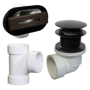 westbrass d560rk-5-12 sch. 40 pvc 1-1/2" course thread plumber's pack tip-toe bathtub drain plug with linear overflow faceplate, tee & elbows, oil rubbed bronze (5-pack)