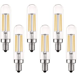 luxrite vintage e12 led bulb 60w equivalent, t6 t6.5, 3000k (soft white), 500 lumens, dimmable candelabra led tube bulbs 5w, clear glass, edison filament tubular light bulb, ul listed (6 pack)