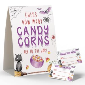 guess how many candy/corns are in the jar (1 double-sided printing sign & 50 game cards), halloween party decorations, halloween party ideas halloween party games for kids baby shower games | hw010m