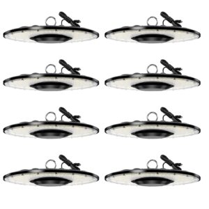 ufo led high bay light - 150 w 22500 lm (eqv.600 w mh/hps) 5000 k 100-277 v 5 feet cable with us plug for warehouse workshop factory gym garage barn shop - etl listed (8 pack)