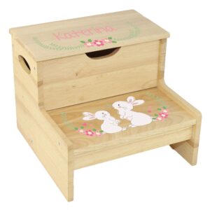 child's personalized bunny step stool with storage stool - gift for toddler baby's first easter