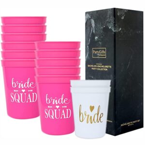 partygifts&beyond bride squad plastic cups 13packs bachelorette party cups for bridesmaid bridal shower wedding decorations(neon)