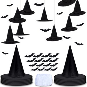 algpty 10 pieces halloween witches hats black | hanging witch hats decorations with spider web and 16 pieces bats decorations costume witch accessories halloween decorations decor indoor outdoor yard