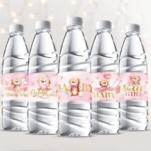 clabby 39 pieces baby shower water bottle labels shower water bottle stickers wrappers waterproof baby shower labels for baby shower party decoration (pink)