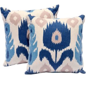 hooowooo outdoor patio throw pillows set of 2 with inserts,small firm toss decorative pillow weather resistant for indoor outdoor chair, sofa furniture,17x17,14x14x5,blue flower