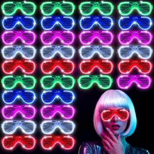 wellent 32 pcs led glasses glow glasses, glow in the dark party supplies 2024 for kids adults, rave neon glasses flashing sunglasses, light up glasses for glow party birthday wedding carnival