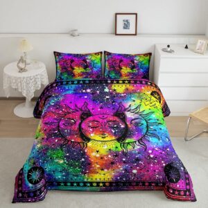 erosebridal bohemian sun moon comforter boho hippie bedding set king 3 piece colorful tie dyed comforter sets aesthetic trippy galaxy duvet set psychedelic mystic stars quilt set for kids teens adults