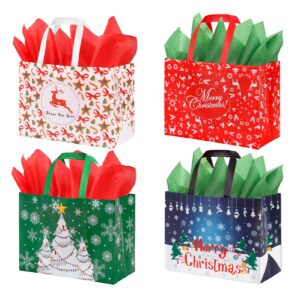 yangte 16 pack large christmas gift bags with tissue paper, bulk reusable christmas tote bags with handles for grocery shopping totes xmas event party, 12.6" x 9.8" x 6.7"