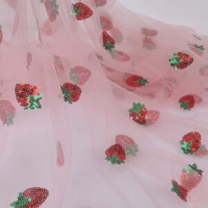 lovely sequins embroidered strawberry net fabric lightweight tulle netting for sewing dresses - 60 inches wide, 2 yards precut - pink