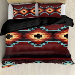 dreaweet aztec southwestern pattern quilt covers native american style comforter cover sets with zipper closure, 1 piece duvet cover with 2 pillow shams cover, king size