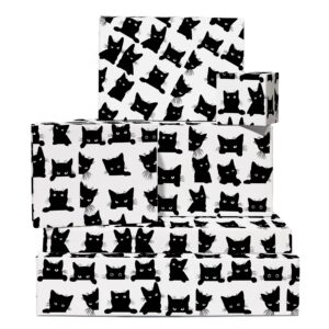 central 23 cat wrapping paper - black cat - eco-friendly - 6 sheets gift wrap - for cat mom fur parent - comes with stickers - gift wrapping paper for christmas birthday anniversary baby shower