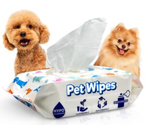 pets depot 100 gentle puppy wipes for butt and paws - hypoallergenic, easy to use for dog and cat cleaning and deodorizing - wet grooming wipes to sanitize your pet's toys