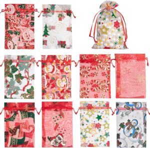 goclimber 50 pcs 4x6 inches mixed color christmas organza gift bags with drawstring, jewelry candy bags for christmas