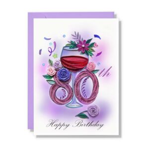 tumybee 80th birthday card, happy birthday 80 years old card, eighty year birthday decorations, birthday card for men,women, grandma grandpa handmade quilled quilling card (80th birthday)