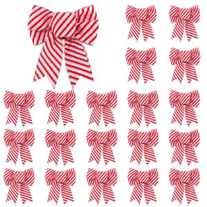 20 pieces candy stripes bow christmas wreath bows xmas bow candy cane stripes dots plaid bow for christmas tree garland ribbon door window outdoor party gift, 4.3 x 5.1 inch (stripe style)