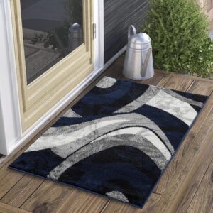 yafa home fashion modern contemporary swirls design area rug, luxurious, elegant, and fashionable area rug (navy, 2 ft x 3 ft)