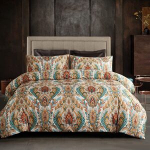 morromorn floral duvet cover king size 3 pcs comforter bedding set aesthetic shabby chic retro vintage hippie soft lightweight (damask, king/california king)