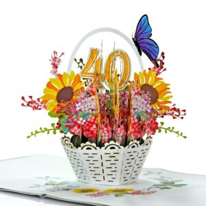 cutpopup birthday card pop up, mother's day, 3d greeting, thank you card (40th sunflowers bastket)