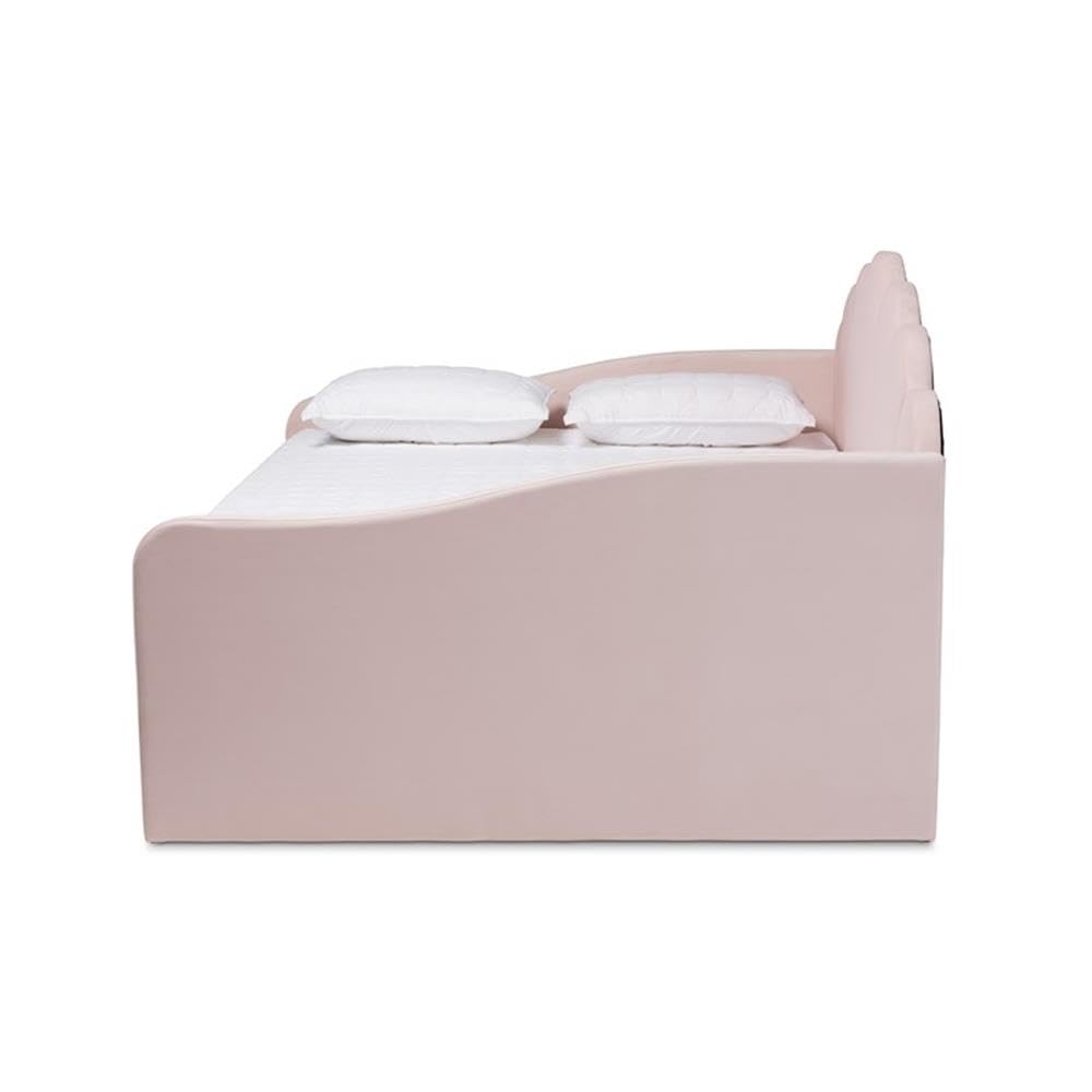 Baxton Studio Timila Modern and Contemporary Light Pink Velvet Fabric Upholstered Queen Size Daybed